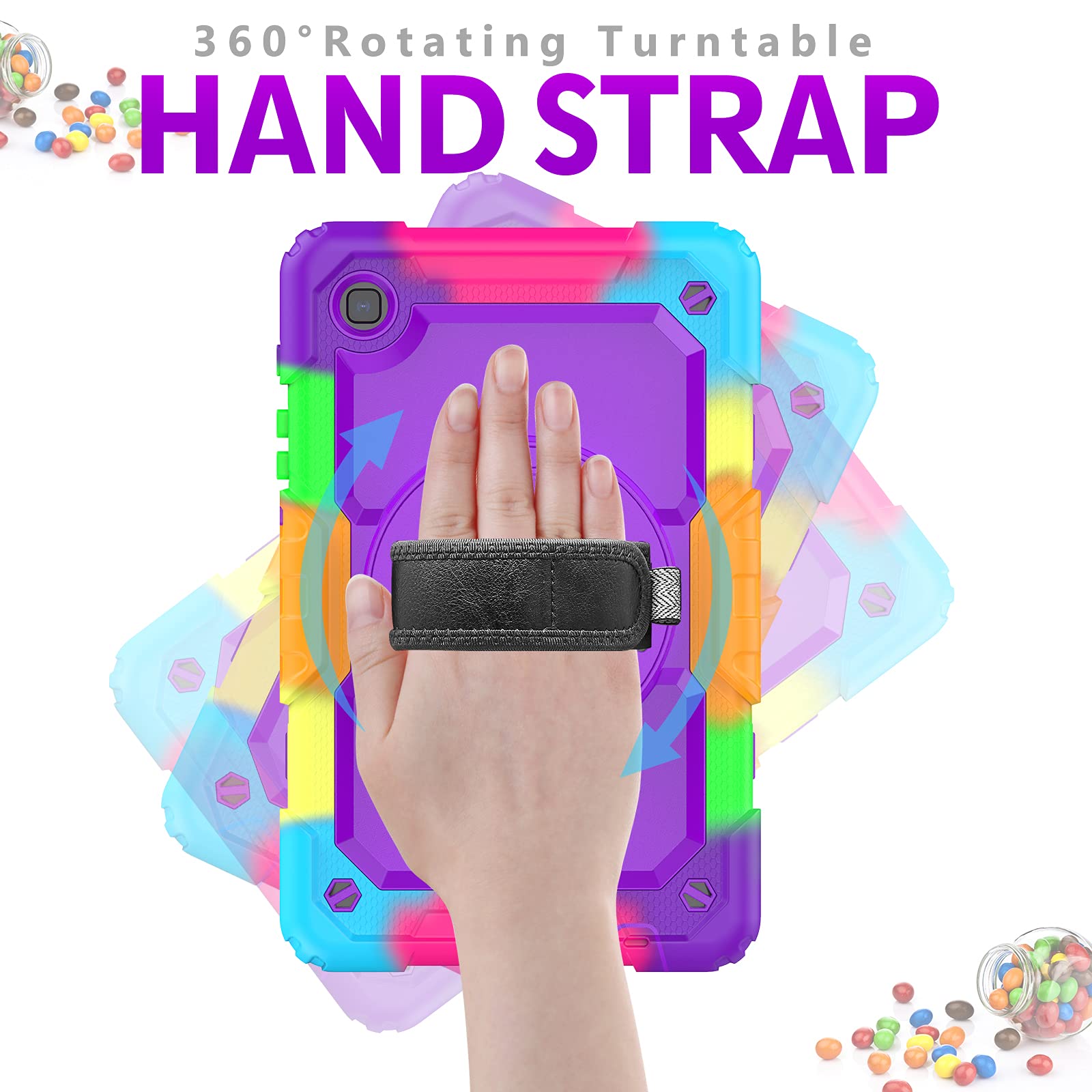 ausleben Case for Samsung Galaxy Tab A7 Lite case 8.7 inch 2021 SM-T220/SM-T225.Full Body Protection Case with Built-in Screen Protector Pen Holder [360 Rotating Hand Strap] (ColorfulPurple)