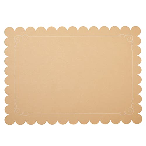 100 Pack Scalloped Kraft Paper Placemats for Dining Table, Wedding, Disposable (Brown, 10 x 14 in)