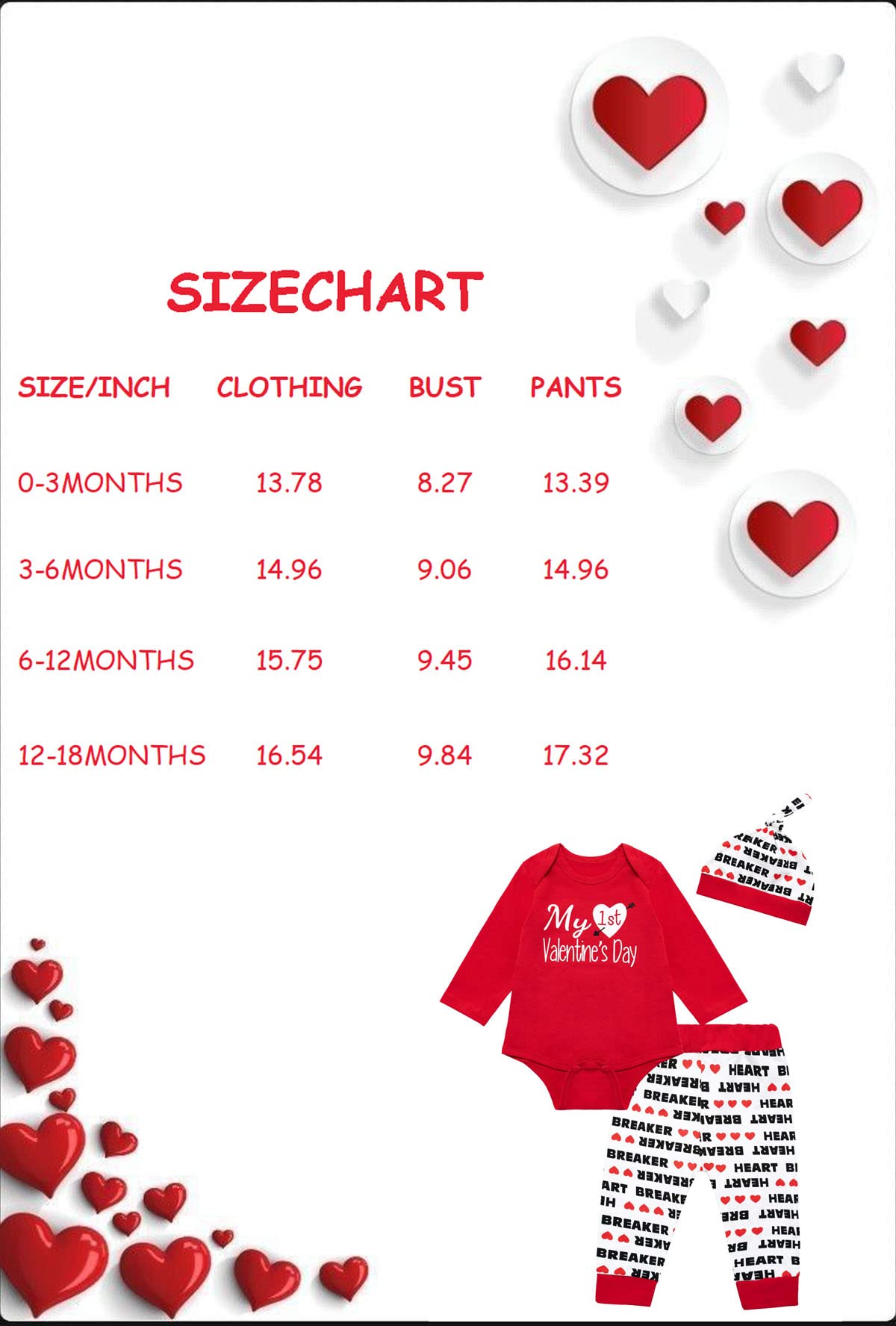 Auggle Baby Boys Girls My First Valentine's Day Romper Infant Long Sleeve Cute Outfit Clothes Set (Red, 3-6 Months)