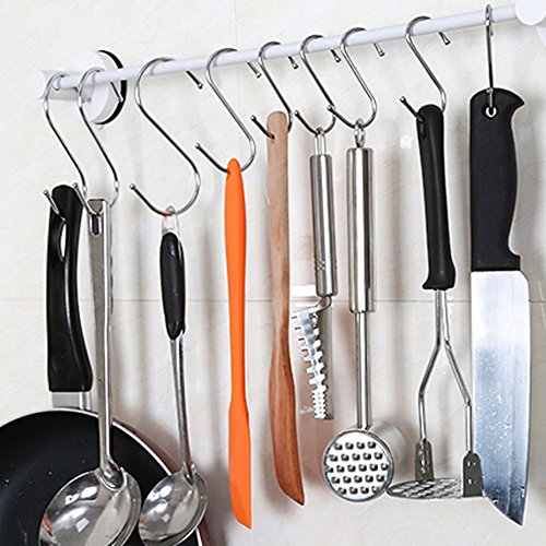 10 Pack S Shaped Hooks Stainless Steel Metal Hangers Hanging Hooks for Kitchen,Bathroom, Office, Work Shop, Garden, Indoor and Outdoor