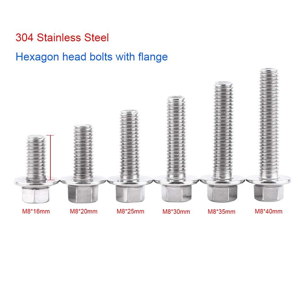 10pcs M8 Flanged Hex Head Bolts Flange Hex Screws 304 Stainless Steel Hex Screws Bolts Fasteners Hex CoverHead with Flange Silver (M8X16) 