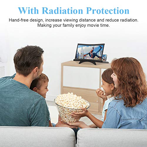 12" Curve Screen Magnifier –3D HD Mobile Phone Magnifier Projector Screen for Movies, Videos, and Gaming–Foldable Phone Stand with Screen Amplifier–Supports All Smartphones (Black)