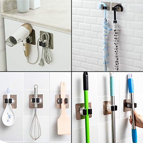 10Pcs Mop Broom Holder Clip, Self Adhesive Wall Mounted Broom Grippers, Great adhesion Anti-Slip Storage Rack for Kitchen, Garden, Garage, Bathroom, Office