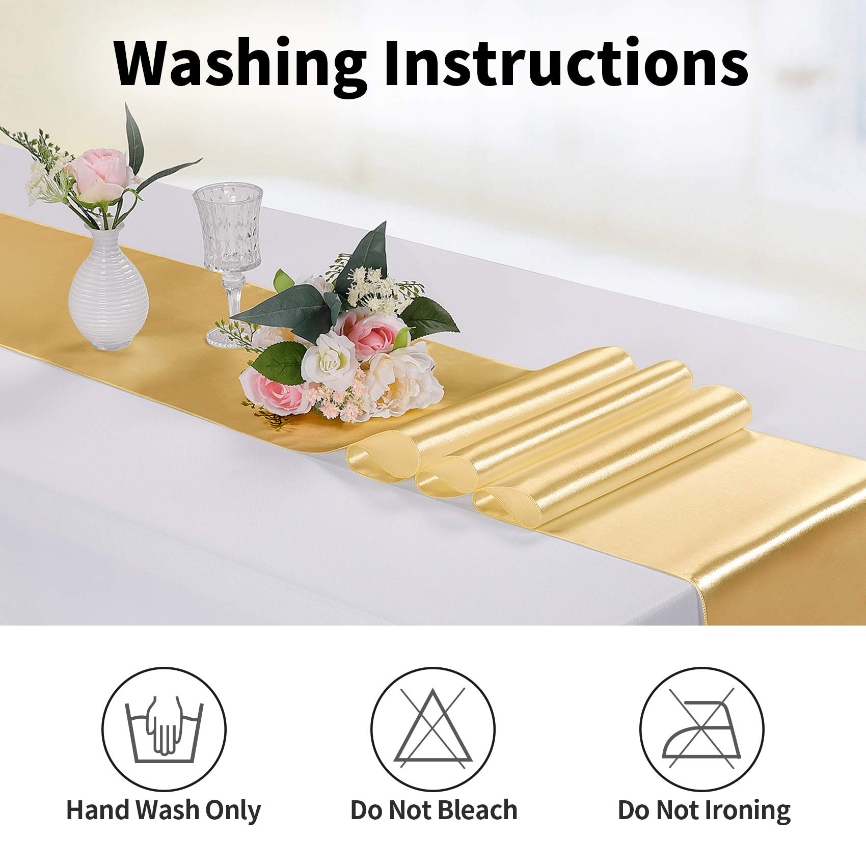 10-Pack Satin Table Runner Light Gold 12 x 108 inches Long, Table Runners for Wedding, Birthday Parties, Banquets Decorations(10 Pack, 12x108 Inch, Light Gold)