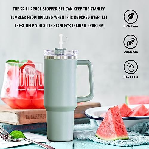 12pcs Silicone Spill Proof Stopper Set, Compatible with Stanley Quencher H2.0 Flowstate Tumbler 40oz 30oz, Stanley Cup Accessories, with Fix Leak Stopper, Lid Spill Plug and Straw Cover Cap