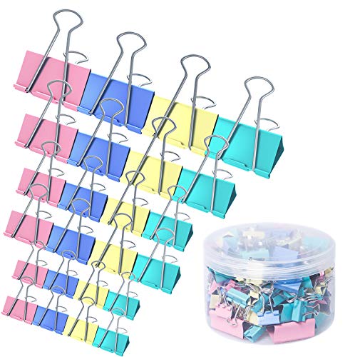 140pcs Binder Paper Clips Assorted Sizes, Binder Paper Clamps Office Supplies Clips for Paperwork, School, Home, Large Medium Small Paperclips Set with Box, Multicolor