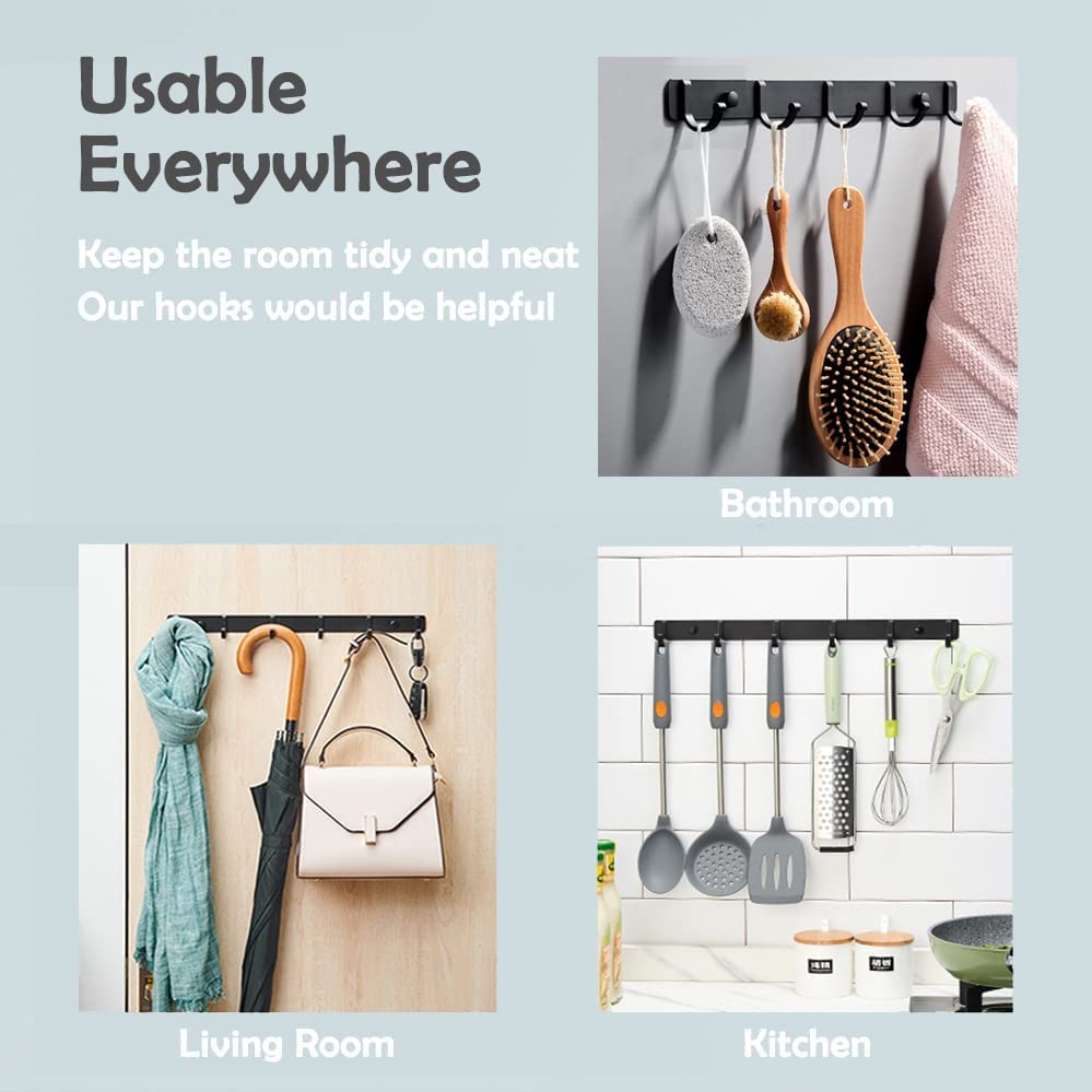 14 Inch Black Matte Bathroom Towel Hooks Mount Stainless Steel Heavy Duty Shower Wall Coat Rack Hooks Decorative Bath Hooks for Hangin,Hats Hook Kitchen Towel Wall Hook Rack for Hanging-5 Hooks