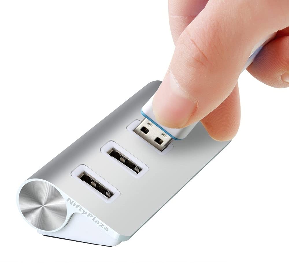 4 Port 2.0 USB Hub Aluminum Alloy Blue LED Portable Adapter Cable Splitter