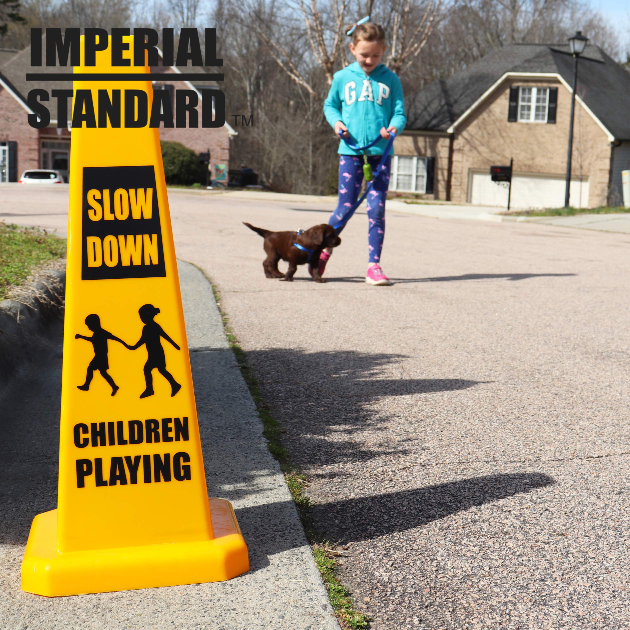 Imperial Standard Children Playing Cone (2 Pack) - Children at Play Sign - Four-Sided Slow Down Kids Cones - Child at Play Signs - Drive Slow/Kid Alert Sign