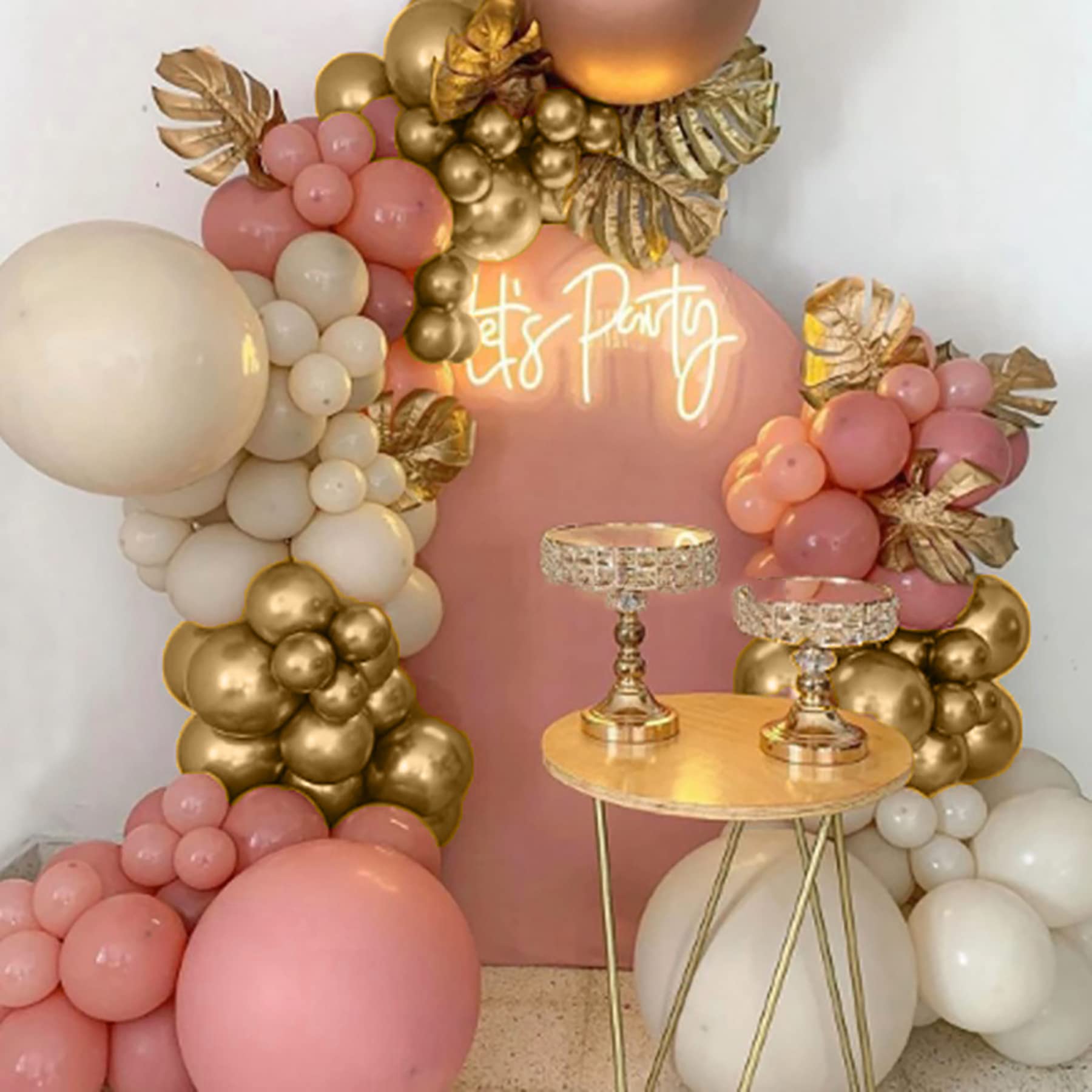 156pcs Dusty Pink Sand White Gold Balloon Garland Kit Arch, 5''/12''/18'' Different Sizes Retro Dusty Rose Blush Latex Balloons For Wedding Engagement Baby&Bridal Shower Birthday Party Decoration