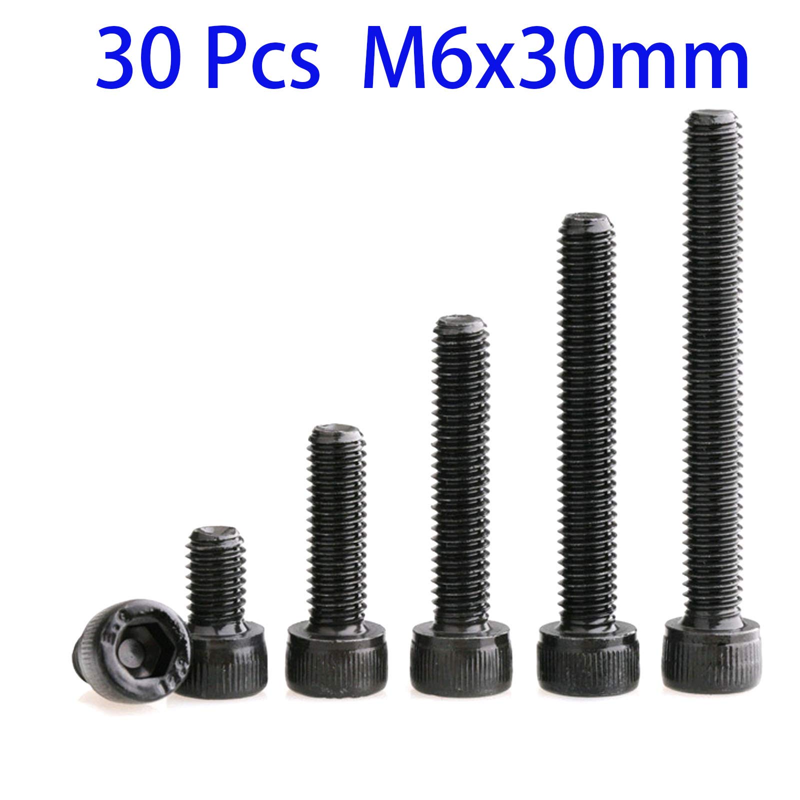 30 Pcs M6-1 x 30mm Hex Socket Head Cap Screws, 12.9 Grade Alloy Steel, Allen Socket Drive, Black Oxide Finish, Machine Thread，Full Thread （30 Pcs M6-1 x 30mm）