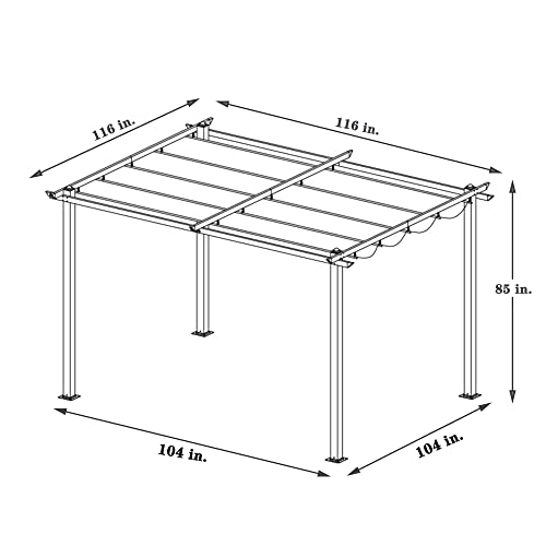 10x10 Ft Patio Pergola, Retractable Pergola with Canopy, Sunshelter Pergola for Gardens, Terraces, Backyard, Grey