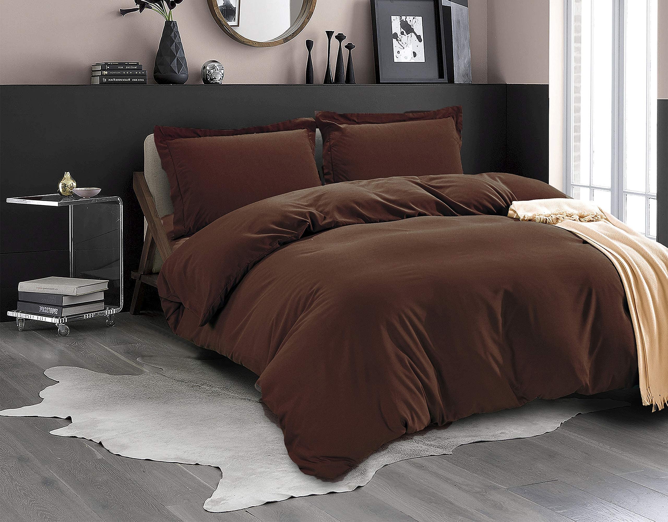 100% Cotton 800 TC 1 Piece Duvet Cover With Button Closure & Corner Ties And 2 Pillowcase, Cooling Comforter Cover Set, Soft Sateen Weave King/California King Size Chocolate 3 PCs Duvet Cover Set