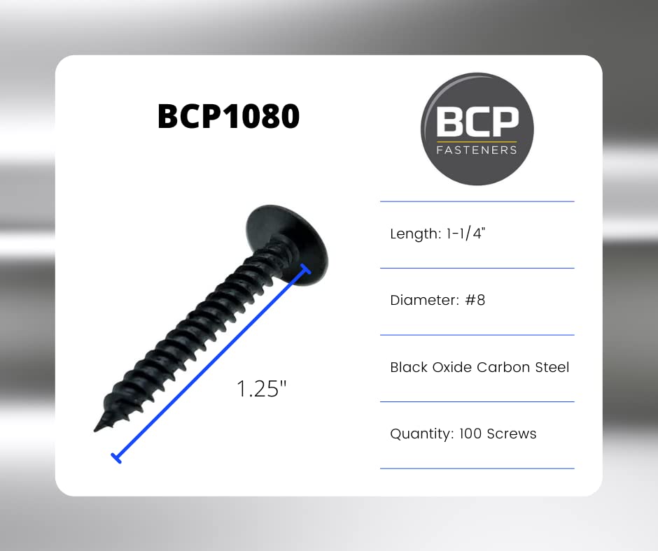 100 Qty #8 x 1-1/4" Black Phillips Modified Truss Head Wood Screws (BCP1080)