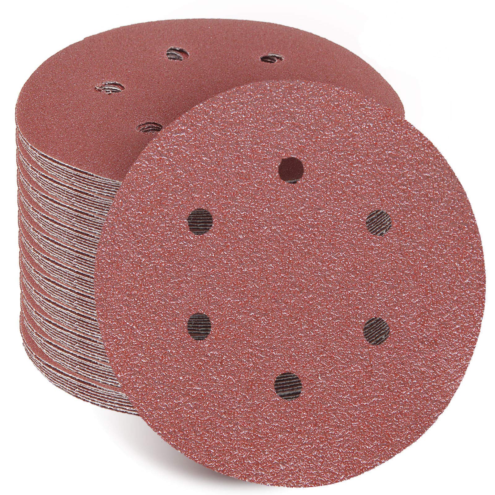 100 Pack 6 Inch 80 Grits Hook and Loop Sanding Disc 6 Holes Sand Paper for Random Orbital Sander Pads, Orbit Sander Sandpaper,Hook and Loop Round Sand Paper
