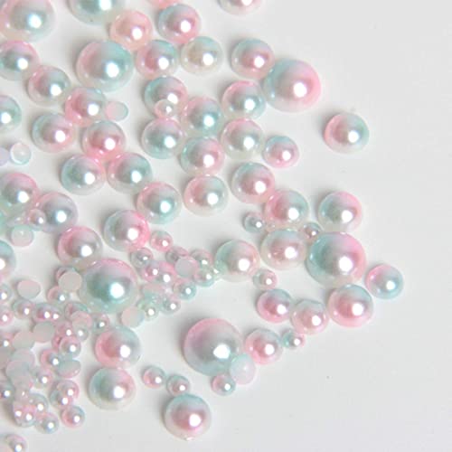 1100pcs ABS Gradient Imitation Pearls Half Round Pearls Assorted Mixed Sizes 3/4/5/6/8mm Flatback Pearl Beads DIY Material (Style 1)