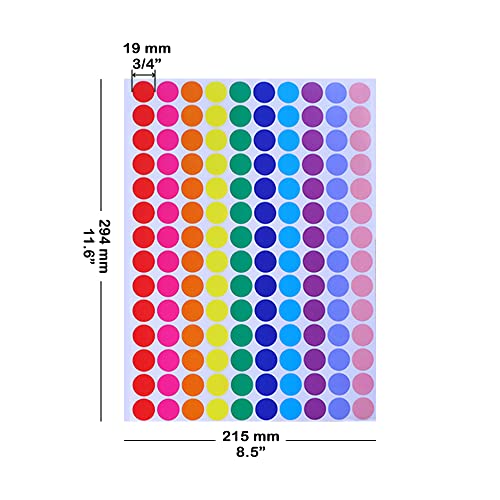 1400 PCS 3/4โ (19mm) 10 Color Round Coding Labels, Circle Dot Stickers for Office and Student Marking, Organizing, Art Learning, and Sensory Playing