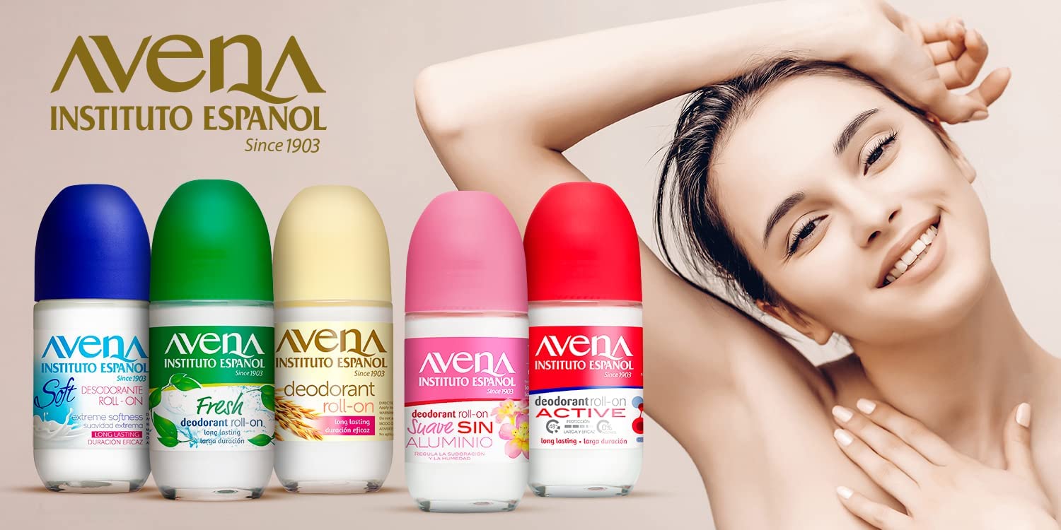 Avena Instituto Español Deodorant Roll-On Suave, Long-Lasting, Non-Alcohol, 2-Pack of 2.50 Oz each, 2 Bottles