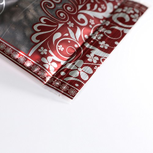 100PCS Matte Red & Silver Border Royal Crown Flower Design Stand-Up Zip Seal Bags 10x15cm (3.9x5.9")