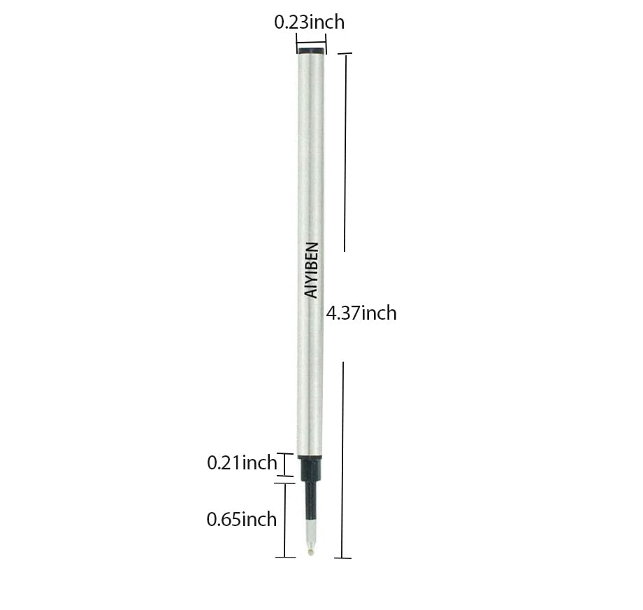 4.37 inch Rollerball Pen Refills, Roller Ball Fine Point 0.5mm, Black Ink Refill Pack of Replaceable Pen Refills Medium Point (6 Pack)