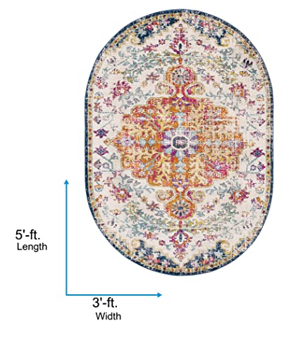 Artistic Weavers Odelia Vintage Bohemian Area Rug,3' x 5' Oval,Orange/Navy