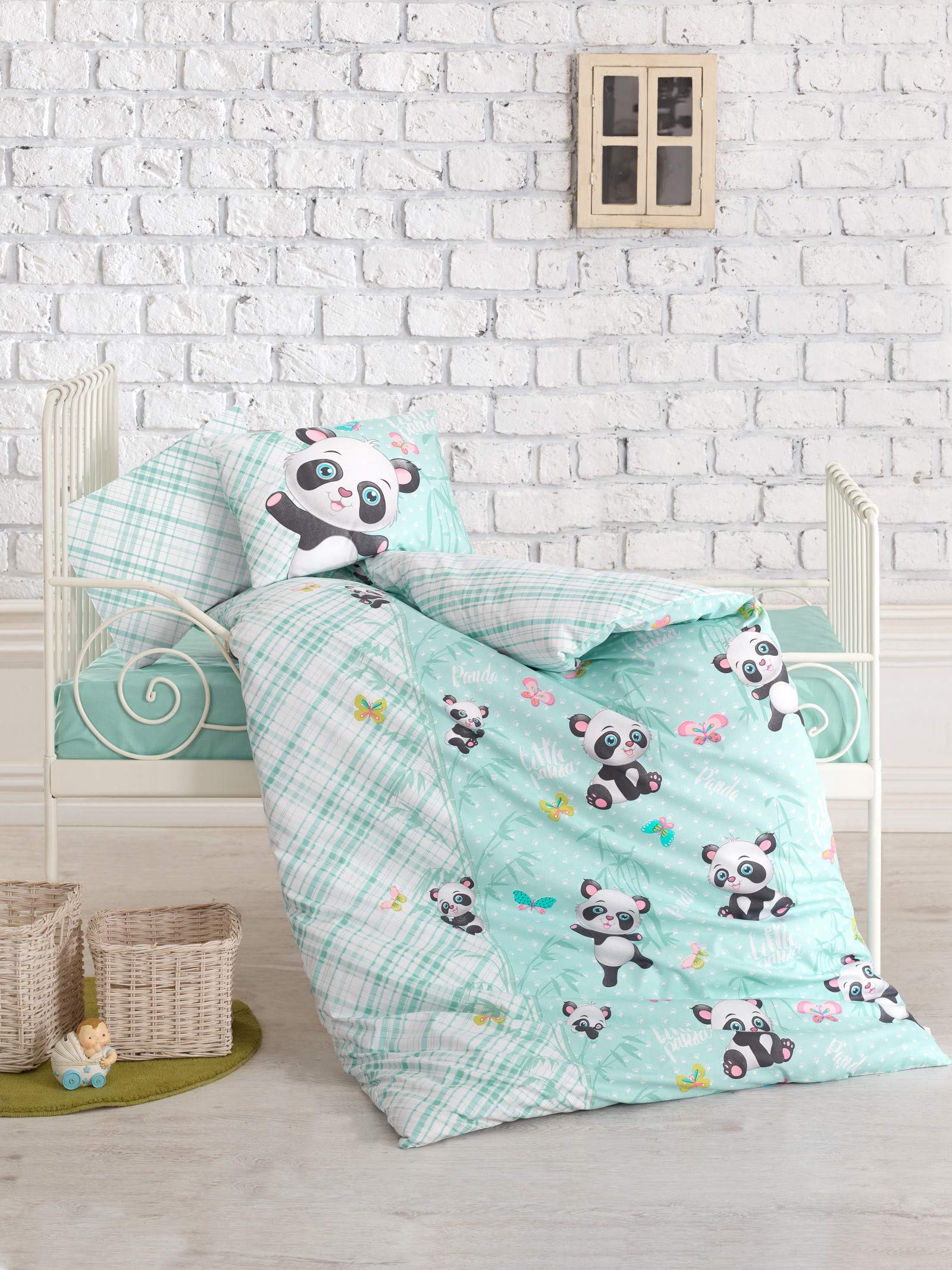 100% Cotton Panda Nursery Baby Bedding, Toddlers Crib Bedding for Baby Girls Boys, Panda Themed Baby Duvet Cover Set,