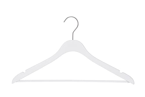 20 Luxury Slim Space Saving Wooden Clothes Hanger with Squared Pant Bar Best for Shirts, Blouses, Pant, Dress, Hangers White (White - Shirt with Pant Bar, 20)