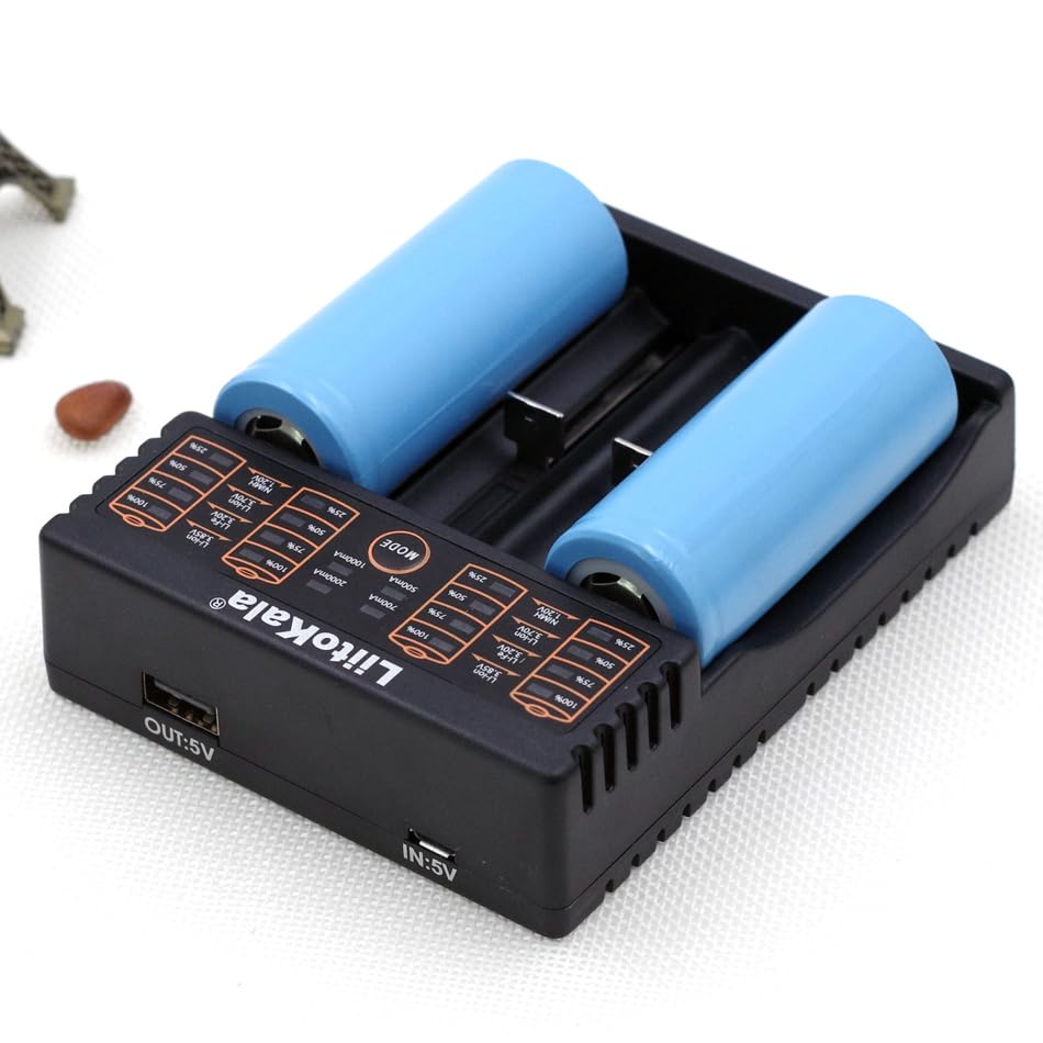 4-Bay USB 18650 Battery Charger with Led Light,Universal Battery Charger for 3.8V 3.7V IMR 18650 26650 RCR123A 14500 16340 LiFeO4 1.2V Ni-MH Ni-Cd AA AAA Battery