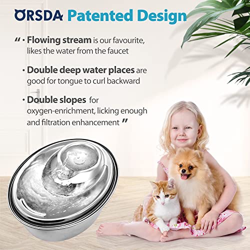 ORSDA Cat Water Fountain Stainless Steel, Pet for Cats Inside 2L, Automatic Dispenser, Dog Fountain, Metal Drinking Steel