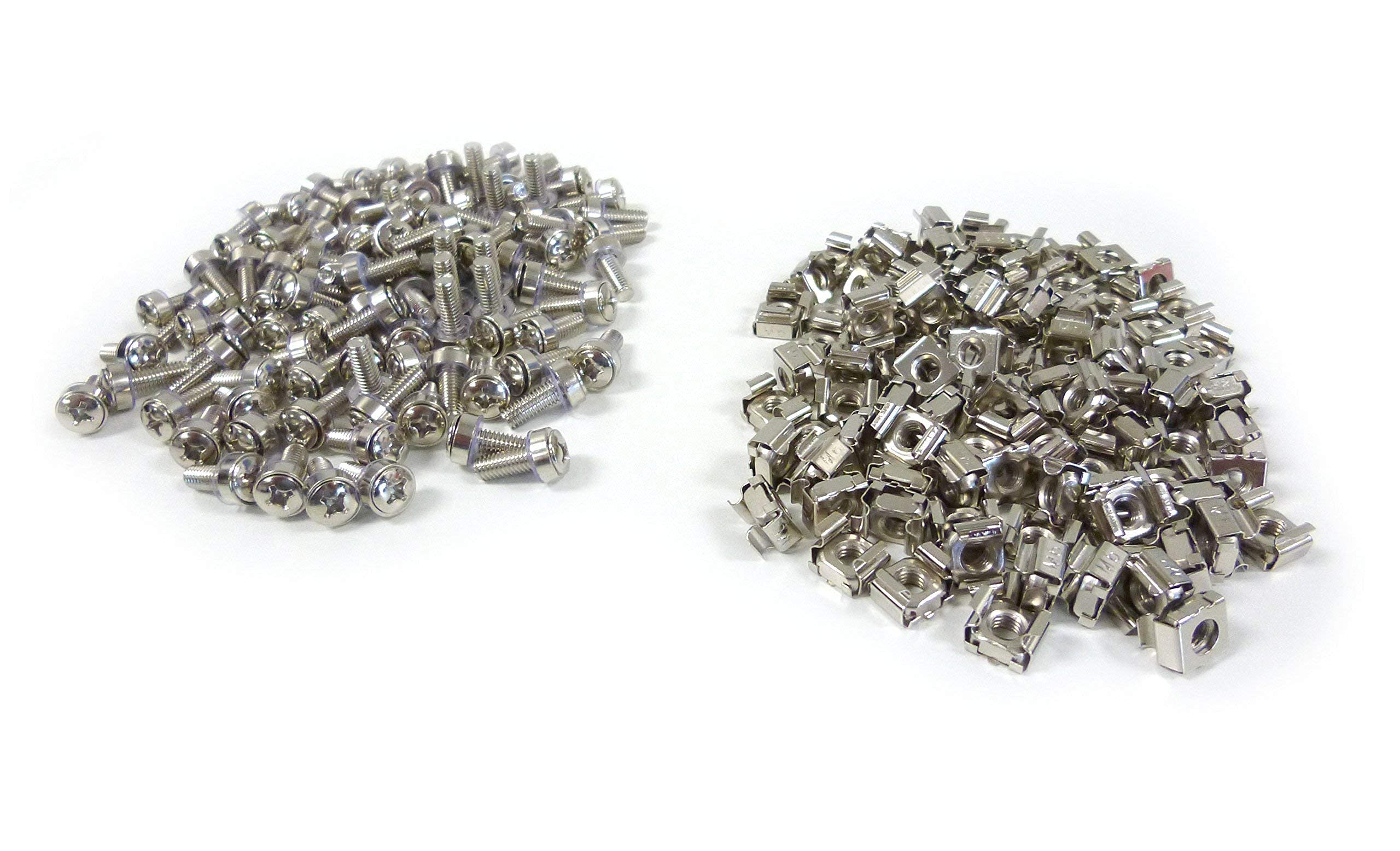 100 Pack of Nickel-plated Cage Nuts with Screws and washers. Works with Racks from Dell, HP, APC and Many Others