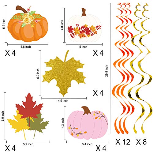 20Pcs Fall Party Hanging Decorations, Autumn Pumpkin Maple Leaf Thanksgiving Hanging Swirls Streamers, Fall Hanging Decorations for Little Pumpkin Baby Shower Fall Thanksgiving Birthday Party Supplies