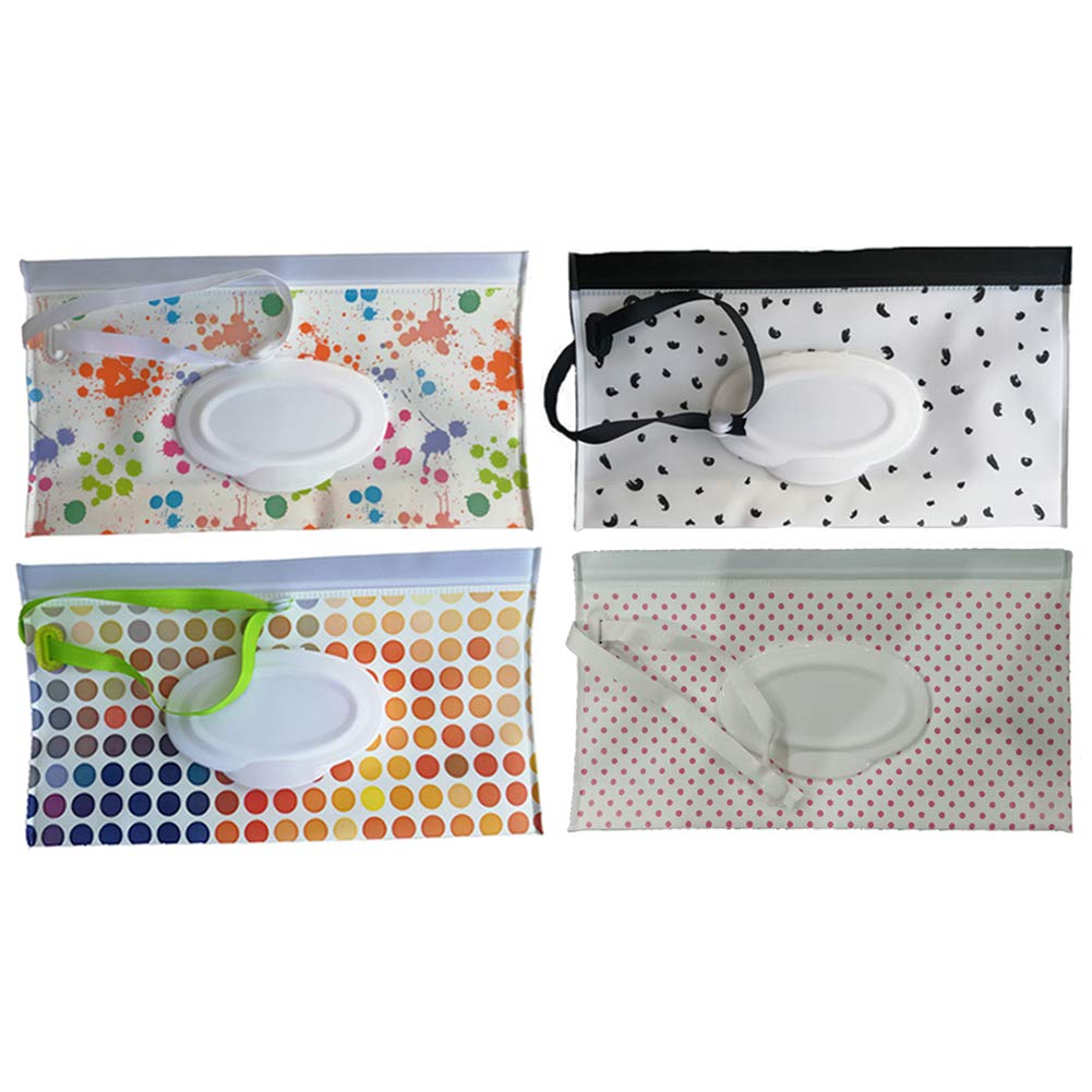 4 pack Reusable Eco Friendly Durable Portable Wet Wipe Pouch,Travel Wipes Bag Travel Wipes Dispenser Wipe Pouches Baby Wet Wipe Cases