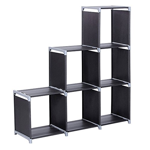 Amuxing Cube Storage Organizer, 6 Cubes Plastic Closet Shelves Modular Book Shelf Organizer for Bedroom Office Living Room Black