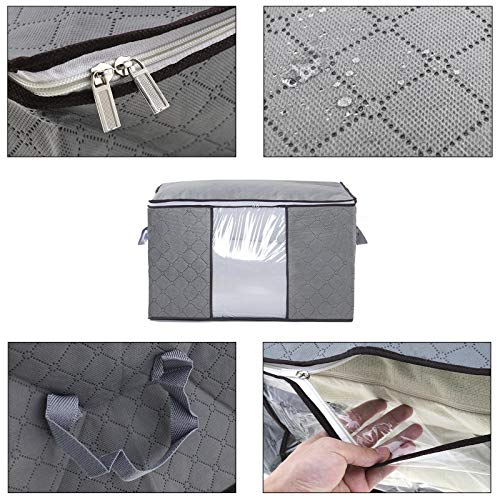 4Pcs Blanket Clothes Storage Bag Set with Reinforced Handle Double Zippers Clear Window Large Capacity Foldable Fabric for Duvet Comforter Organizer