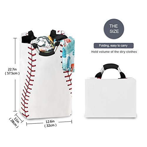 22.7"(H) Collapsible Laundry Hamper Baseball Print Laundry Basket Organizer Large with Handle Foldable Clothes Hamper