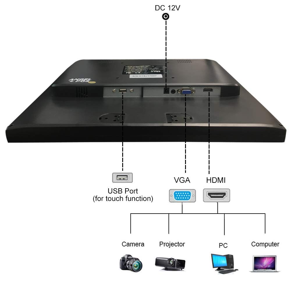 17-inch HDMI Resistive Touch Screen POS LED Monitor with VGA and HDMI Port and Cable, for Office, Retail, Restaurant, Bar, Gym, Warehouse
