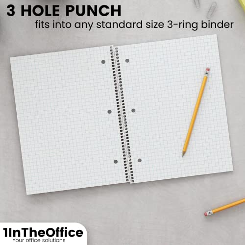 1InTheOffice Graph Composition Book, Wirebound, 8" x 10.5" Graph Paper Notebook, Assorted Colors Quad Ruled Spiral Notebook , 70/Sheets 4 Pack
