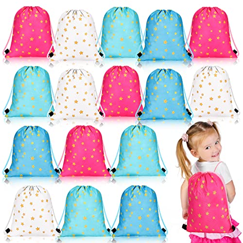 16 Pieces Star Goodie Bags for Kids Star Drawstring Party Favor Bags Birthday Party Favors Oxford Fabric Gift Bags Treat Backpack Bags for Girls Boys School Travel Baby Shower Party Supplies