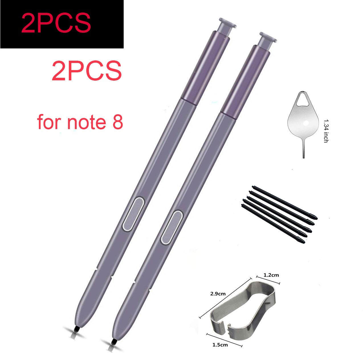 2Pcs Galaxy Note 8 Pen Stylus S Pen Replacement for Samsung Galaxy Note 8 N950U N950W N950FD N950F Tips/Nibs+Eject Pin(Orchid Gray)