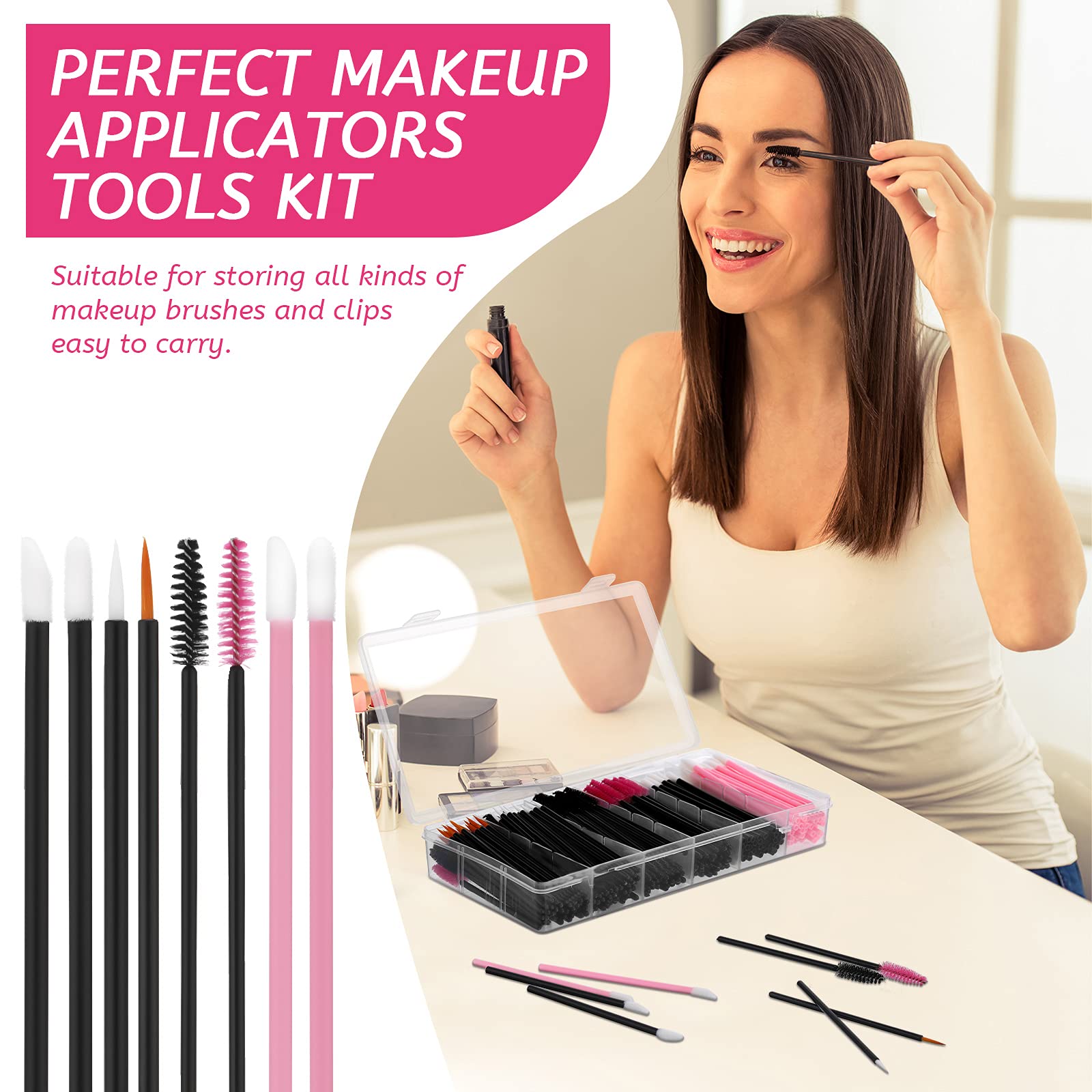 263 Pcs Makeup Applicators Tools Kit, 50 Disposable Eyeliner Brushes 112 Mascara Wands Eyelash Brush 100 Lipstick Applicators Lip Wands with Plastic Box Gifts for Women