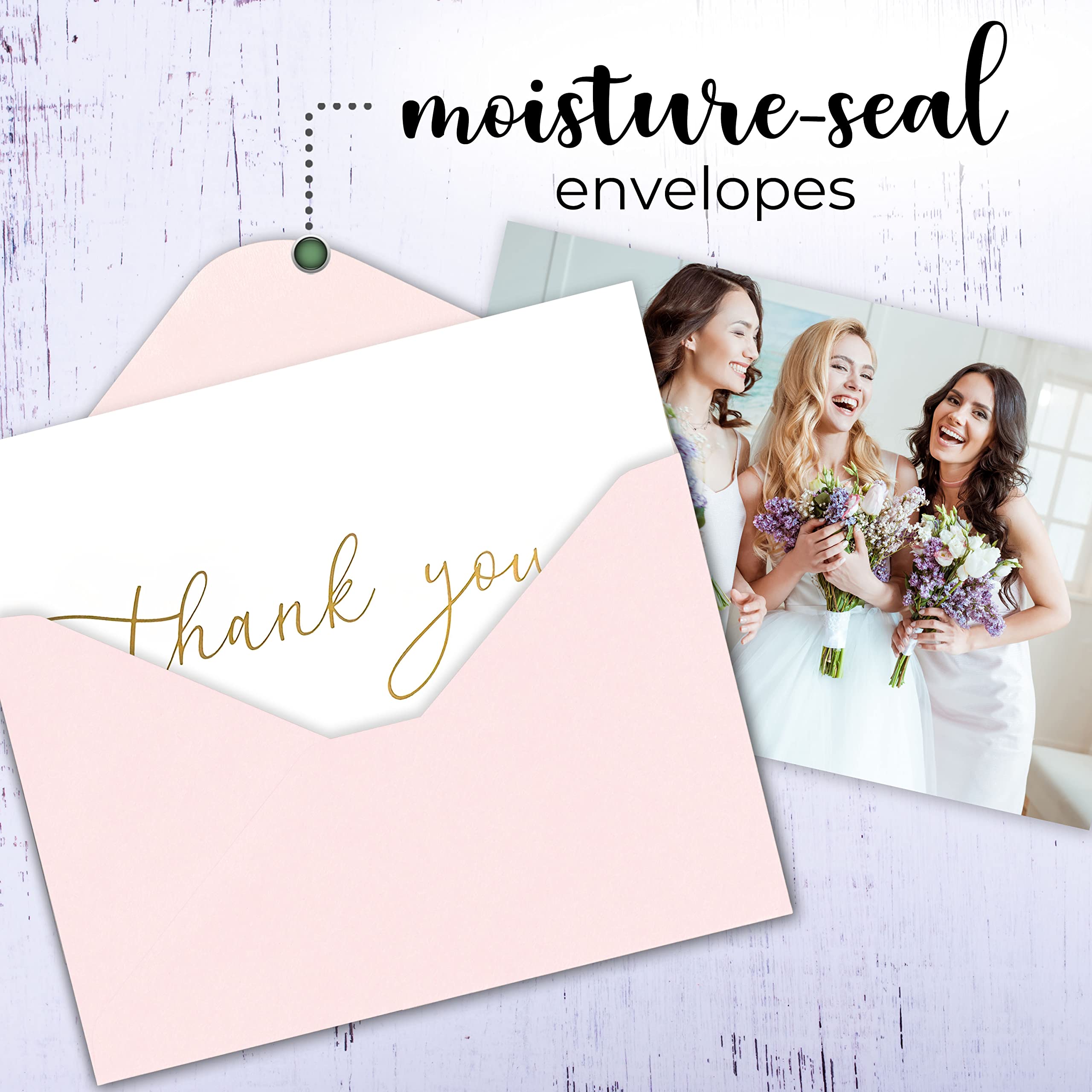 100 Heavyweight Blank Thank You Cards with Envelopes - Blank Cards and Envelopes - Thank You Cards Wedding with Envelopes Set - Gold Script Thank You Notes - Thank You Cards Bridal Shower (100 Pack)