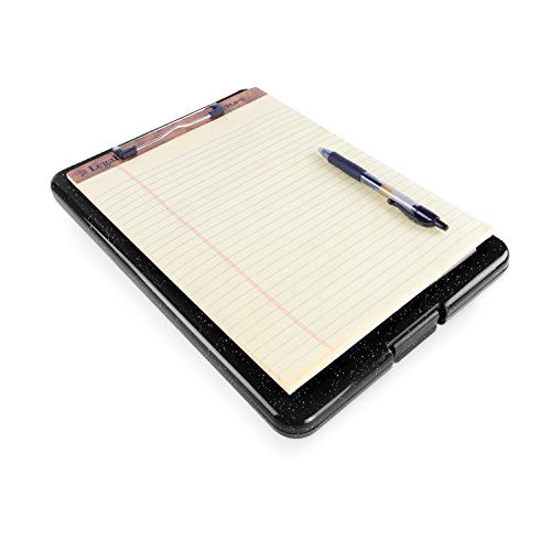 Slim Plastic Nursing RN Style Coaches Clipboard with Open Foldable Storage, Classroom Teacher College Size (9.5" x 13.5") (Black White Splatter)
