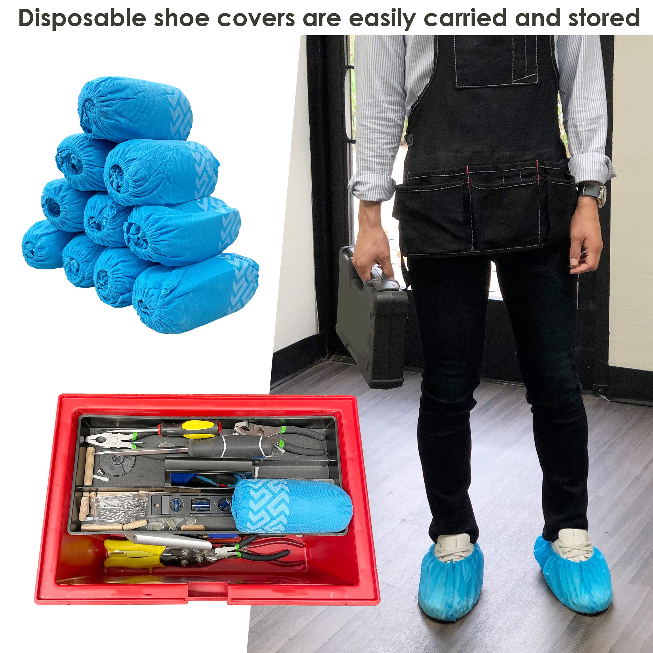 Buena Goods 100 Pack Extra Large Disposable Blue Boot and Shoe Covers - Indoor Reusable Shoe Covers Disposable - Non Slip Booties - Fits US Men's Size 14 and Women's 16 Size