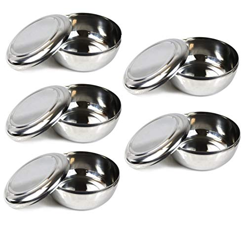 SoltreeBundle Set of 5, Korean Stainless Steel Rice Bowl with Lid Set, Korean Kitchen Restaurant, Multi-Purpose Stainless Steel Hygienic Sanitary Bowl + Lid Set