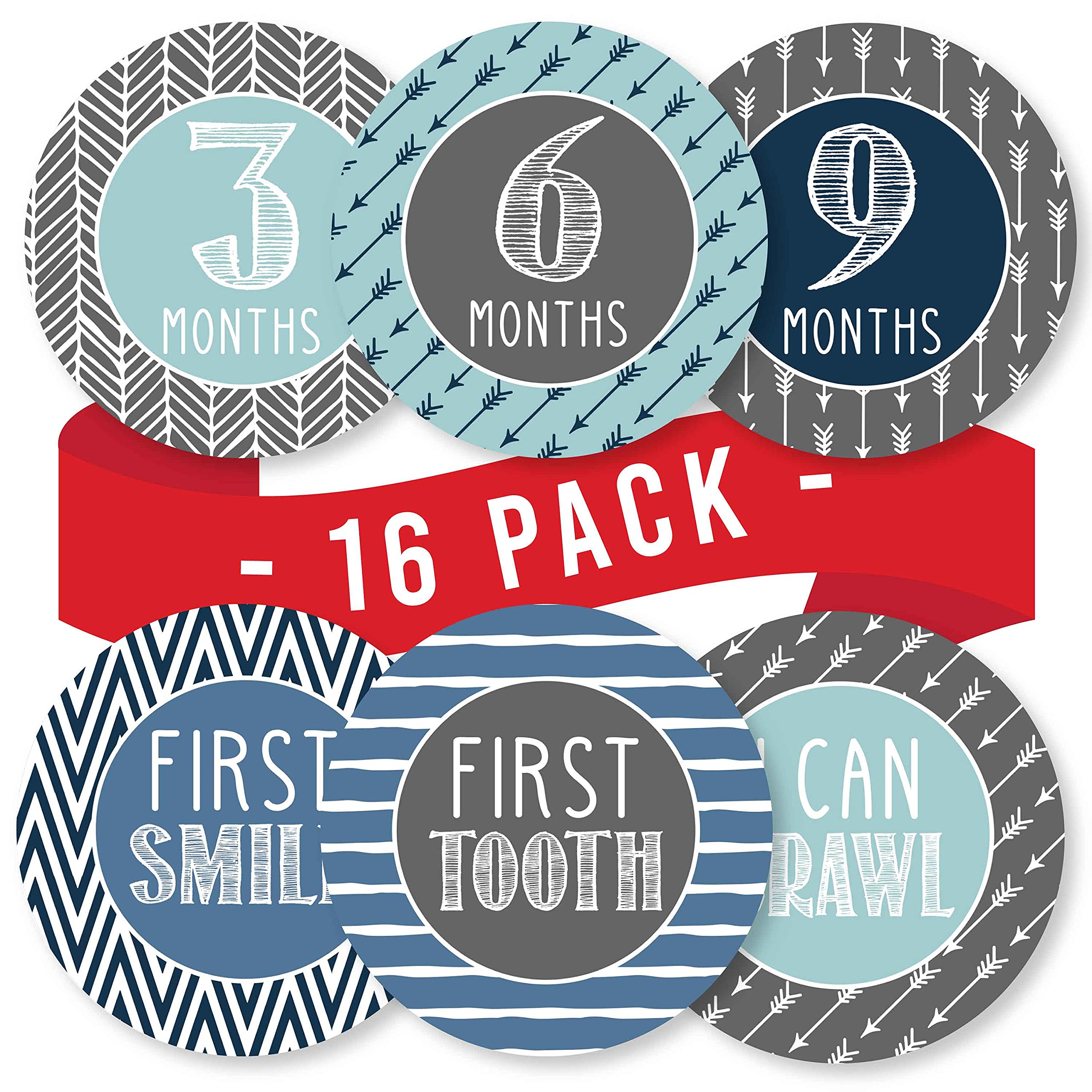16 Monthly Baby Milestone Stickers Boy - Blue Baby Monthly Milestone Stickers for Baby Boy, Milestone Baby Monthly Stickers, Baby Month Stickers for Baby Photo Props, Monthly Baby Stickers Boy