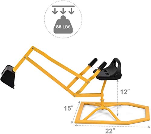 GLACER Sandbox Digger, 360° Rotation Kid Excavator Toy Crane with Base, Steel Outdoor Play Digging Toys for Sand, Dirt, Snow, Beach, Ride on Sand Digger for Kids…