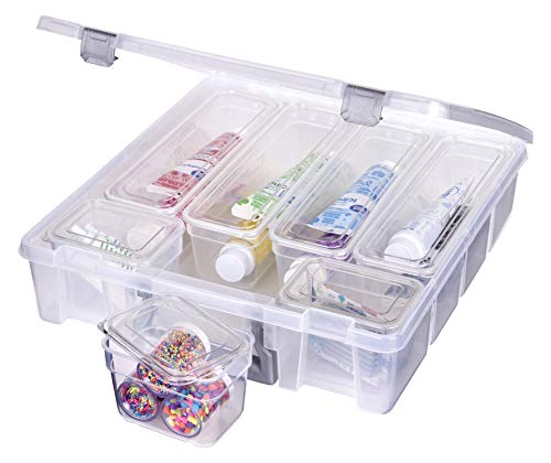 AB Designs 6967ABD Super Satchel with 9 Mixed Bins Inside Stackable Home Storage Organization Container, Clear with Sliver Latches and Handle, w/Long