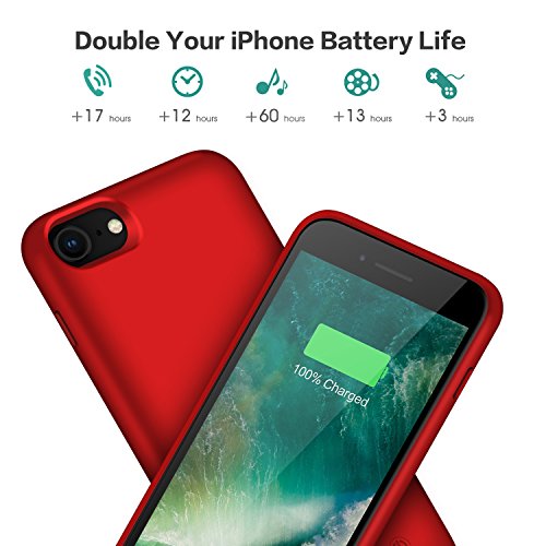Battery Case for iPhone 8/7/6s/6/SE(2020),[6000mAh] Protective Portable Charging Case Rechargeable Charger Case Extended Battery Pack for Apple iPhone 8/7/6s/6/SE(2020) (4.7inch)-Red