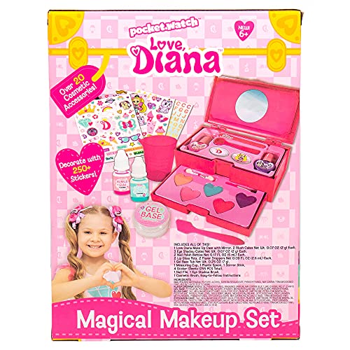 Love, Diana Magical Make-Up Set by Horizon Group USA, Play Dress Up Makeup, Create DIY Lip Balms, Includes Over 20 Cosmetic Accessories, 250+ Stickers, Reusable Makeup Case & More, Multi