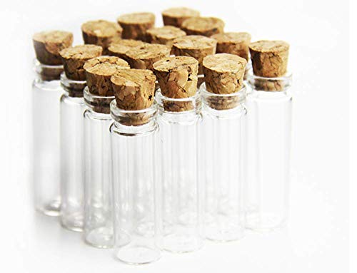 1ML Small Mini Tall Clear Glass Bottles/Jars with Corks Stoppers for Arts & Crafts, Projects, Decoration, Party Favors+ 50 Pcs Gold Metal Eye Hook Pin Screws,50 Pcs